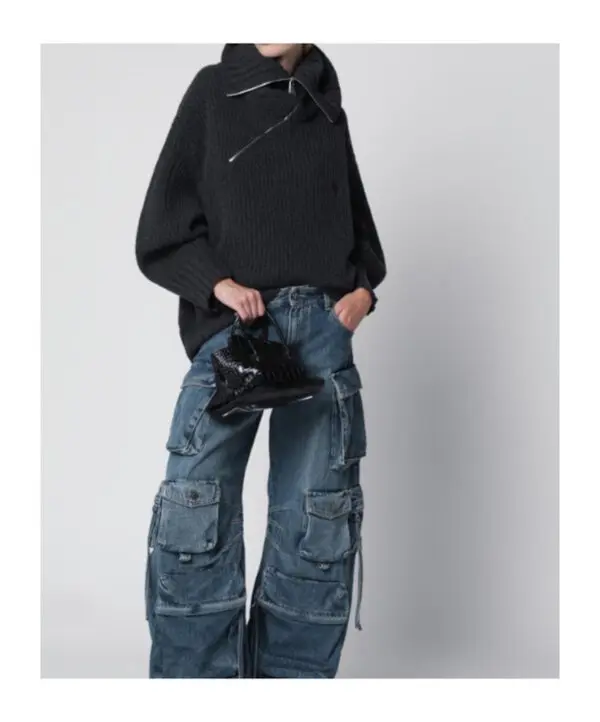 Attico Dark Grey Wool And Cashmere Sweater With Zip