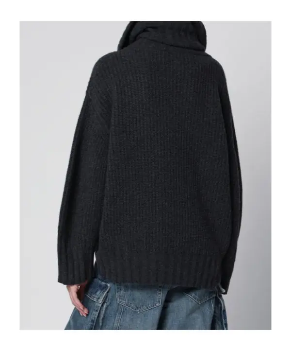 Attico Dark Grey Wool And Cashmere Sweater With Zip