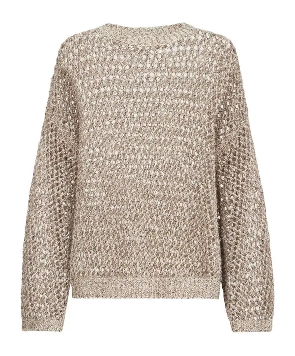 Brunello Cucinelli Chiné Net Sweater In Silk And Linen - Nude
