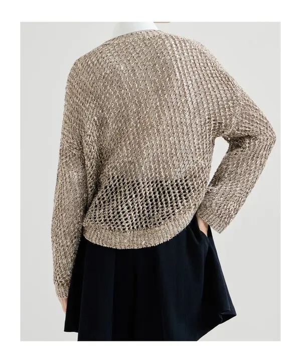 Brunello Cucinelli Chiné Net Sweater In Silk And Linen - Nude
