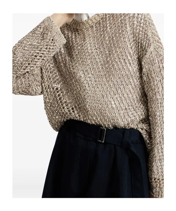 Brunello Cucinelli Chiné Net Sweater In Silk And Linen - Nude