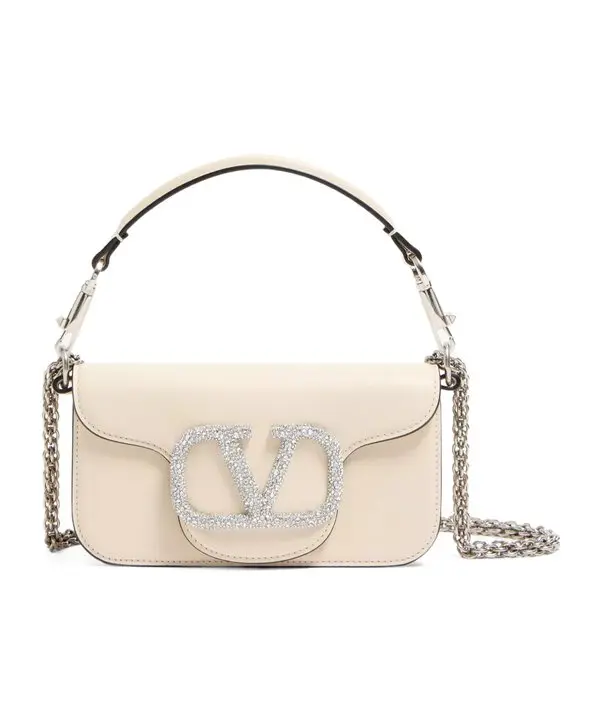 Valentino Garavani Locò Small Shoulder Bag With Jewel Logo - Ivory