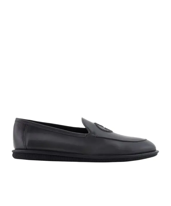 Giorgio Armani Almond Toe Slip-on Loafers - Black