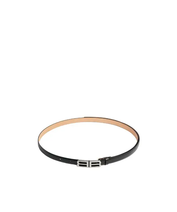 Balenciaga Logo Plaque Thin Belt - Black