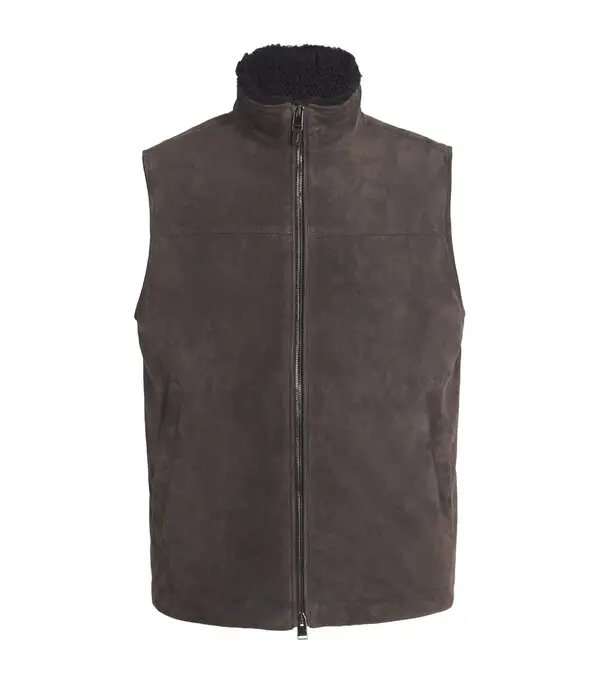 Canali Suede Shearling-collar Padded Gilet - Brown