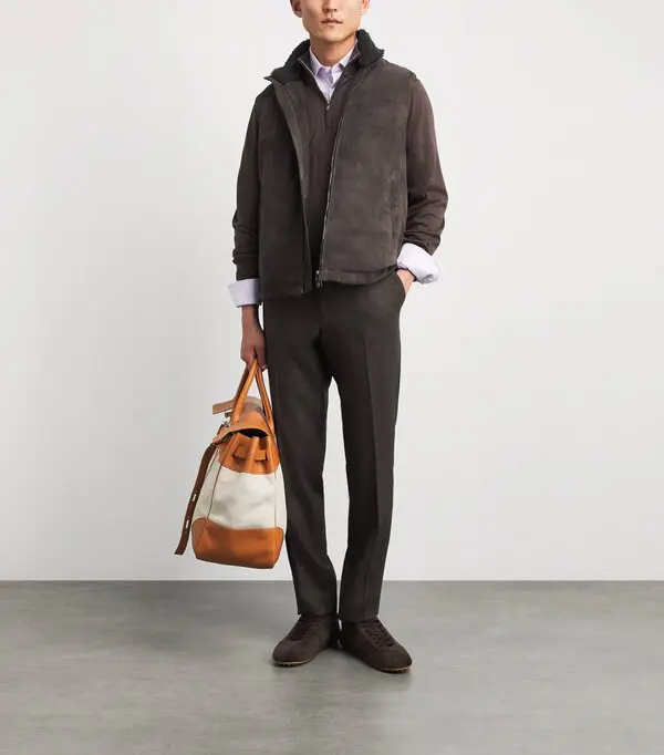 Canali Suede Shearling-collar Padded Gilet