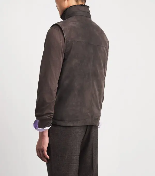 Canali Suede Shearling-collar Padded Gilet