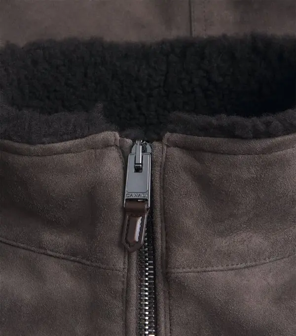 Canali Suede Shearling-collar Padded Gilet