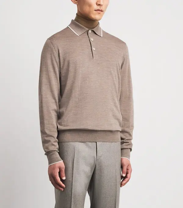 FIORONI CASHMERE Virgin Wool Long-sleeve Polo Shirt
