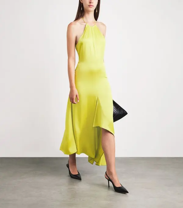 Victoria Beckham Satin Halterneck Midi Dress - Yellow