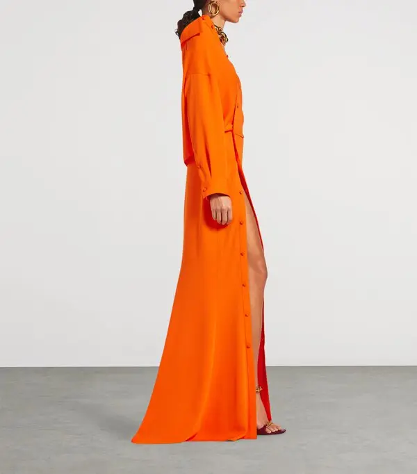 Balenciaga Maxi Shirt Dress With Asymmetrical Wrap And Leg Slit