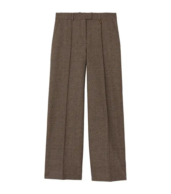 Burberry Wool-linen-blend Check Trousers - Beige