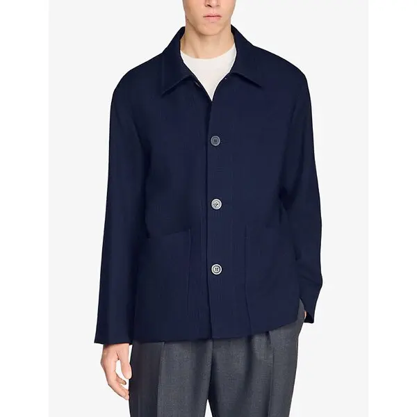 Sandro Buttoned Long-sleeve Wool Worker Jacket