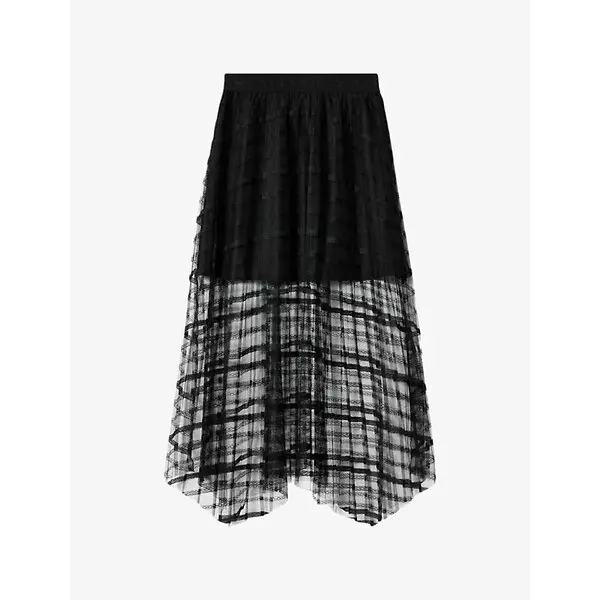 ALLSAINTS Celia Lace-trim Mesh Midi Skirt - Black
