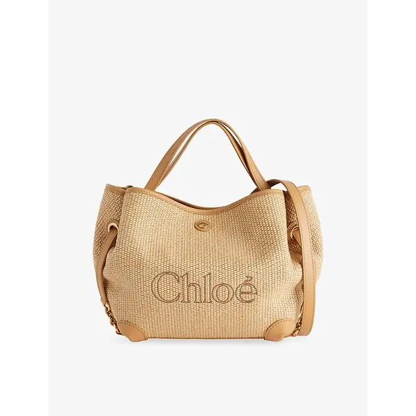 Chloé Clover Small Raffia-effect Shoulder Bag - Bleached Brown