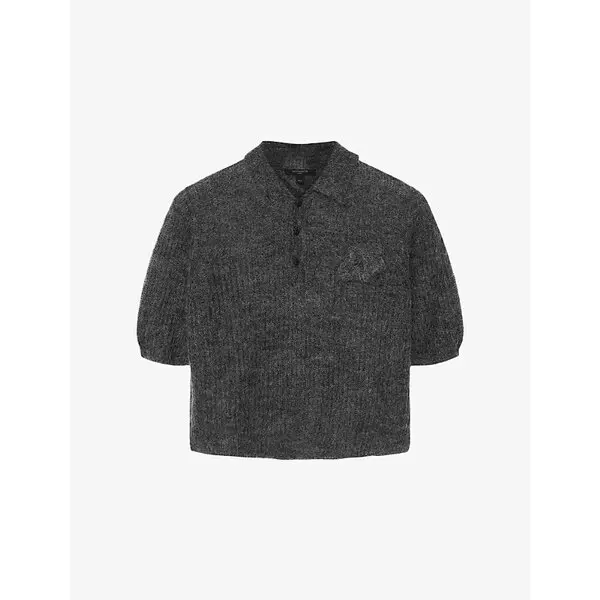 ALLSAINTS Anabel Short-sleeved Knitted Polo Top - Graphite Grey