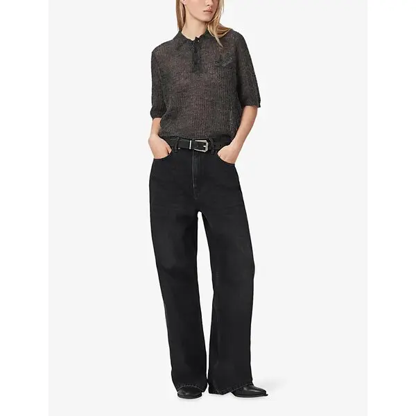 ALLSAINTS Anabel Short-sleeved Knitted Polo Top - Graphite Grey