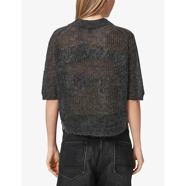 ALLSAINTS Anabel Short-sleeved Knitted Polo Top - Graphite Grey