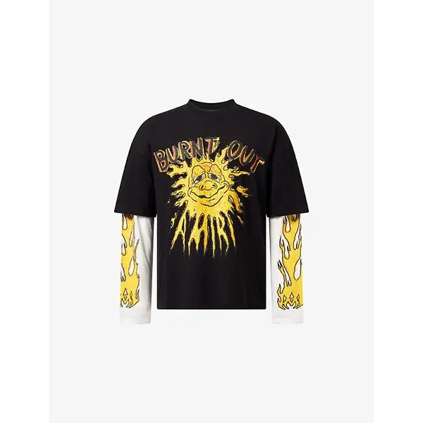 Amiri Burnt Out Layered-sleeve Cotton-jersey T-shirt - Black