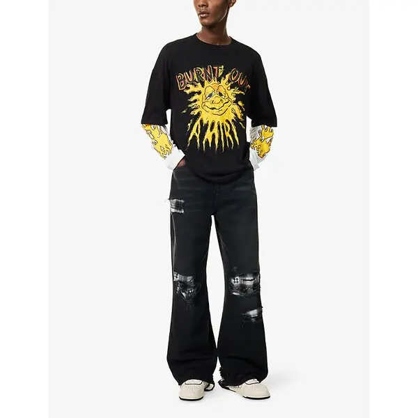 Amiri Burnt Out Layered-sleeve Cotton-jersey T-shirt