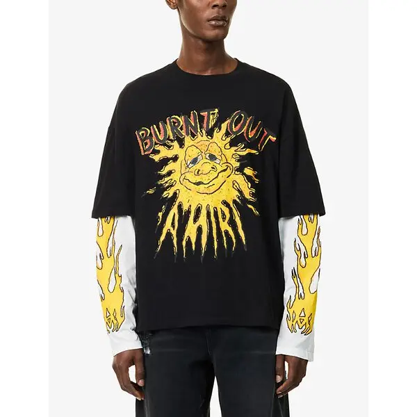 Amiri Burnt Out Layered-sleeve Cotton-jersey T-shirt