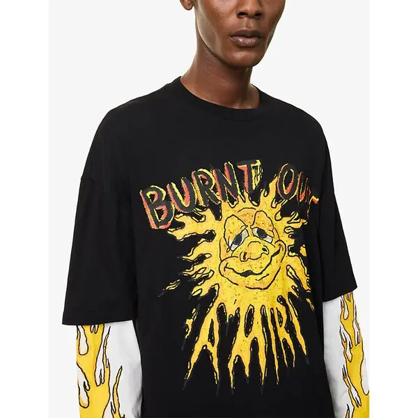 Amiri Burnt Out Layered-sleeve Cotton-jersey T-shirt