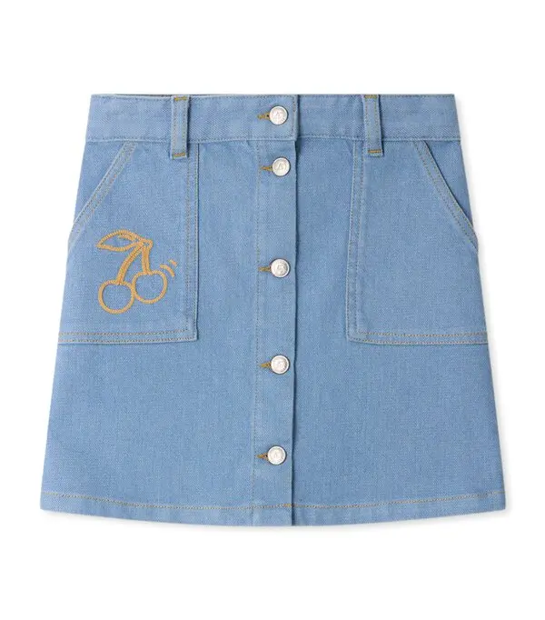 Bonpoint Embroidered Cherry Denim Skirt