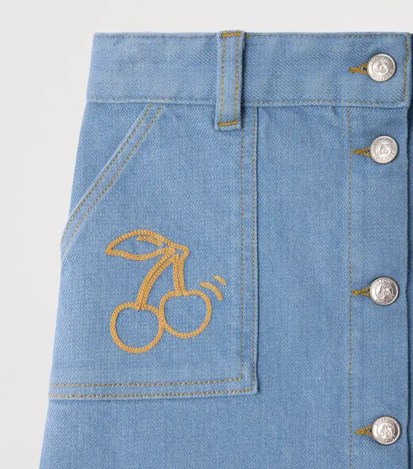 Bonpoint Embroidered Cherry Denim Skirt