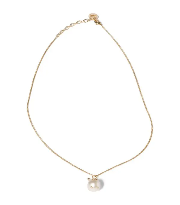 Miu Miu Pearlised Bunny Pendant Necklace - Metallic