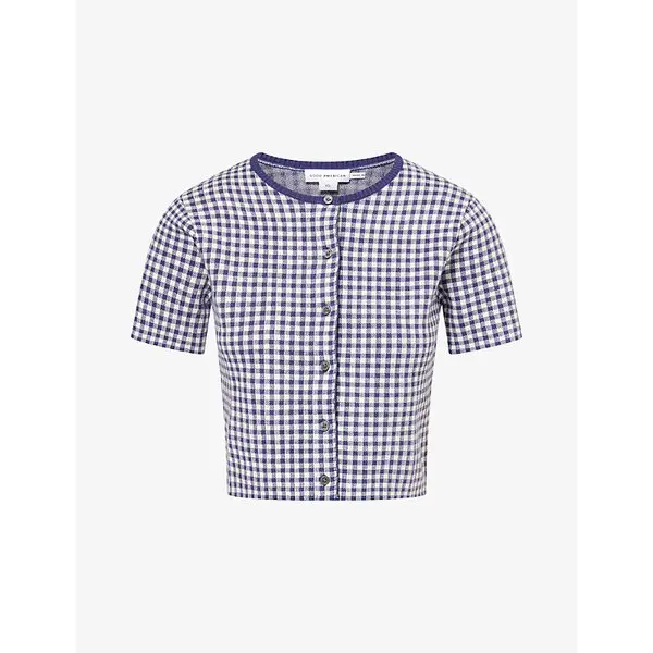 Good American Keepsake Gingham-print Woven Cardigan - Navy Gingham