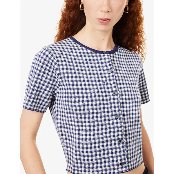 Good American Keepsake Gingham-print Woven Cardigan