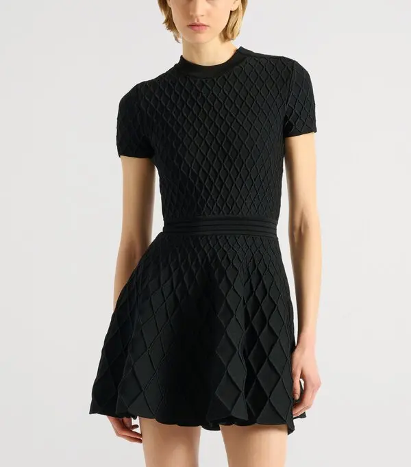 Balmain Geometric Knit Flared Mini Dress