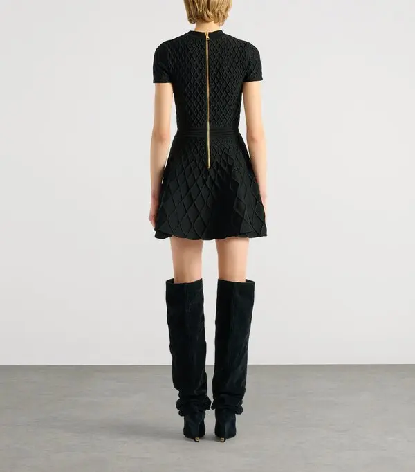 Balmain Geometric Knit Flared Mini Dress