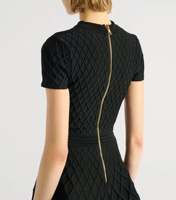 Balmain Geometric Knit Flared Mini Dress