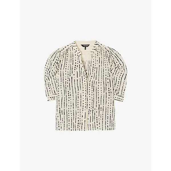 Whistles Dashed Spot Gathered Woven Blouse - Cream