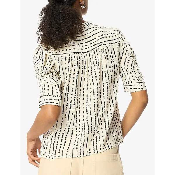 Whistles Dashed Spot Gathered Woven Blouse