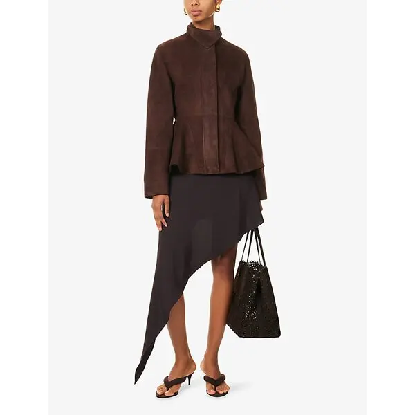 Alaïa Stand-collar Peplum Suede Jacket