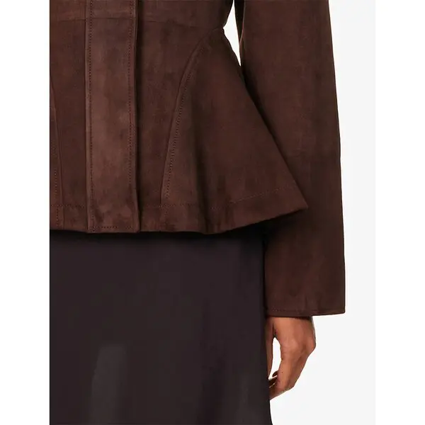 Alaïa Stand-collar Peplum Suede Jacket
