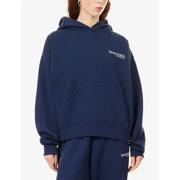 SPORTY & RICH Logo-embroidered Cotton Hoody