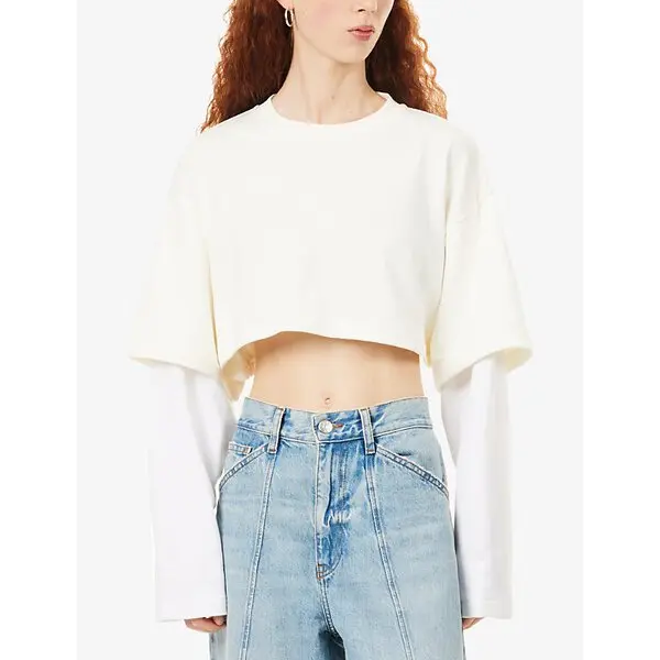 RU & ROCKA Layered Cropped Cotton T-shirt