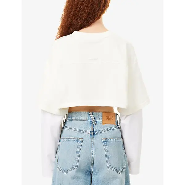 RU & ROCKA Layered Cropped Cotton T-shirt