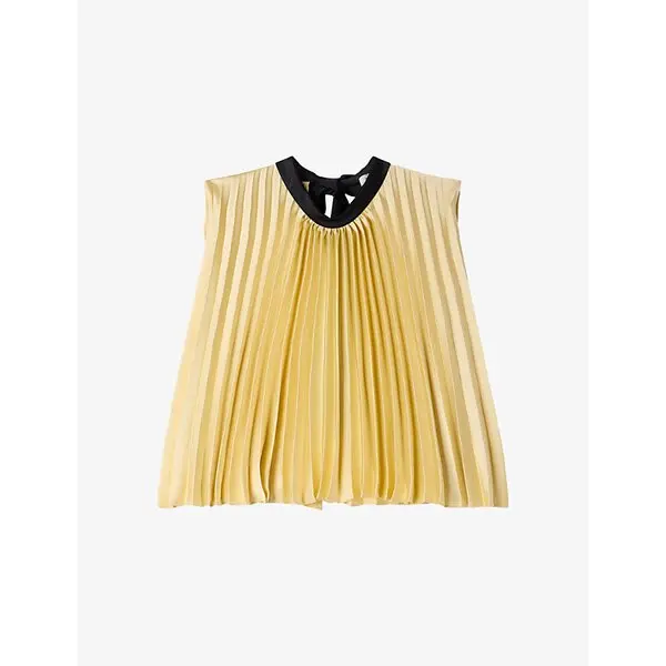 Sandro Pleated Tie-back Woven Top - Straw