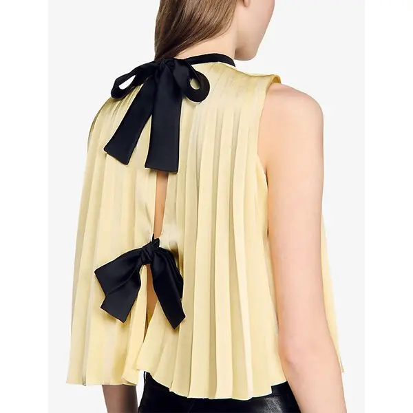 Sandro Pleated Tie-back Woven Top