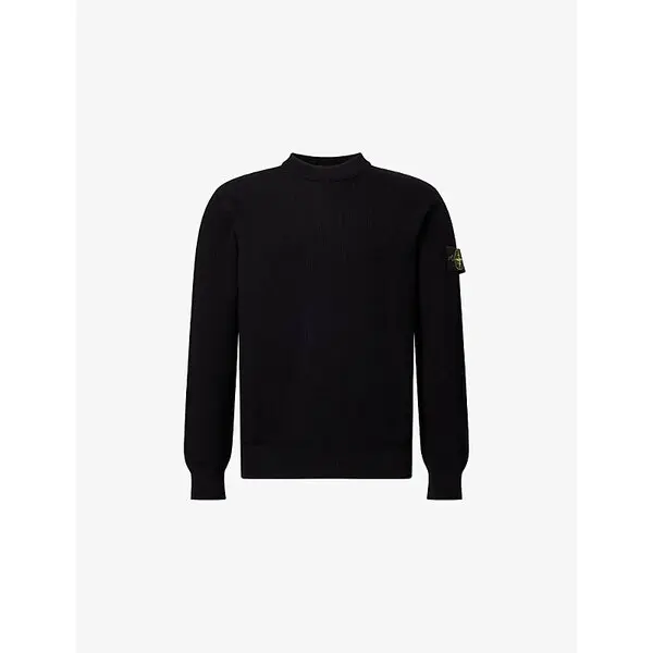 Stone Island Ribbed Compass-badge Cotton Jumper Xxl - Black
