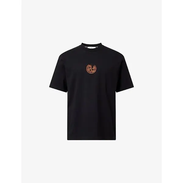 Stone Island Vertical Logo-print Short-sleeve Cotton-jersey T-shirt - Black