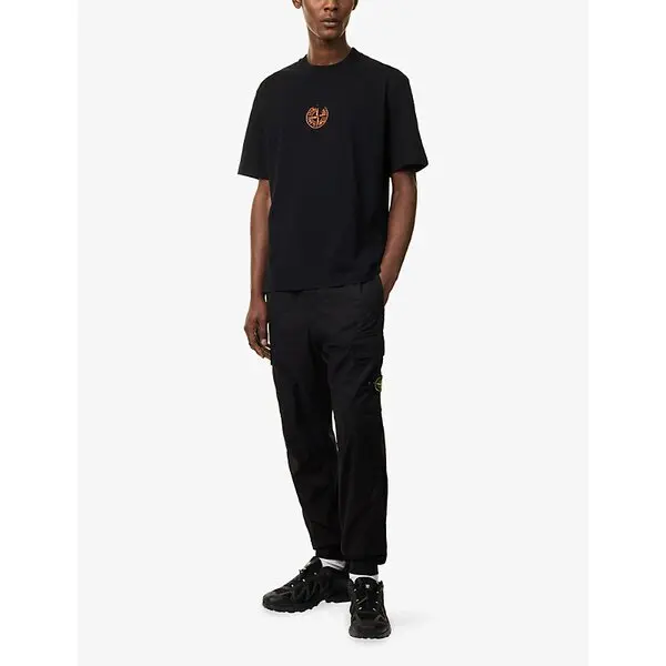 Stone Island Vertical Logo-print Short-sleeve Cotton-jersey T-shirt - Black