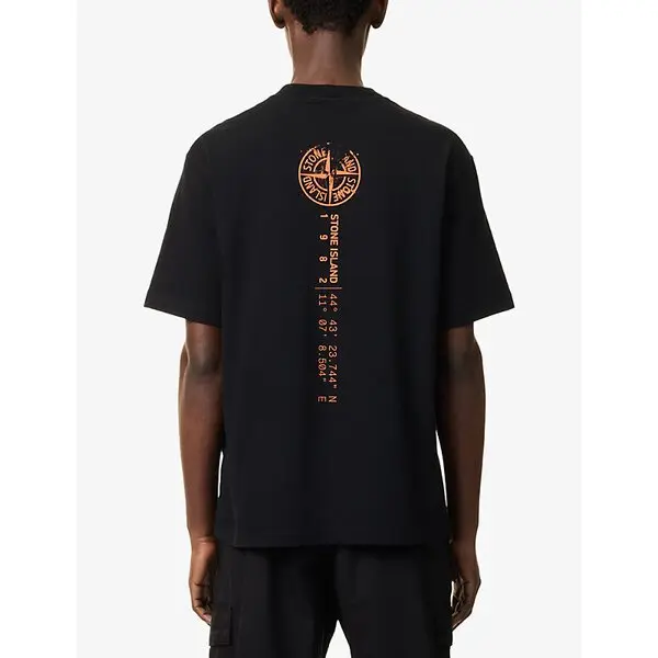 Stone Island Vertical Logo-print Short-sleeve Cotton-jersey T-shirt - Black