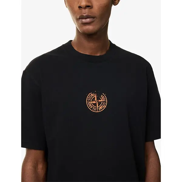 Stone Island Vertical Logo-print Short-sleeve Cotton-jersey T-shirt - Black