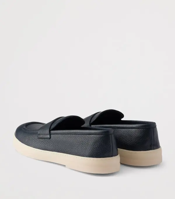 Prada Leather Logo Loafers - Blue