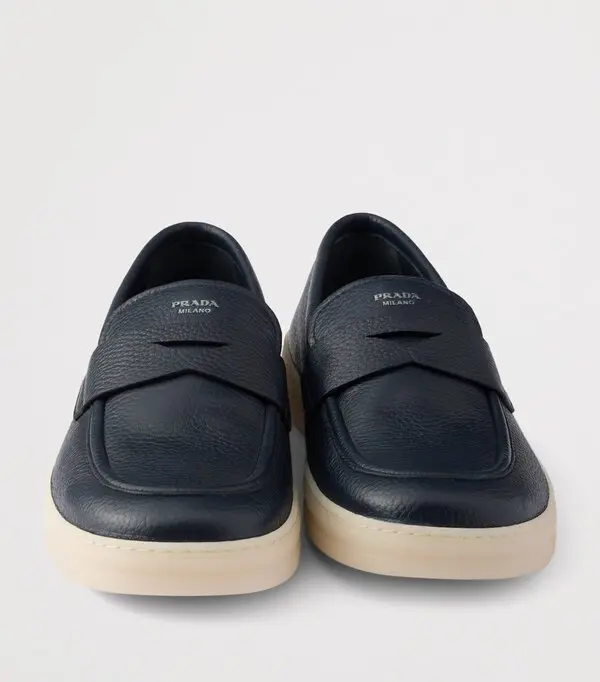 Prada Leather Logo Loafers - Blue